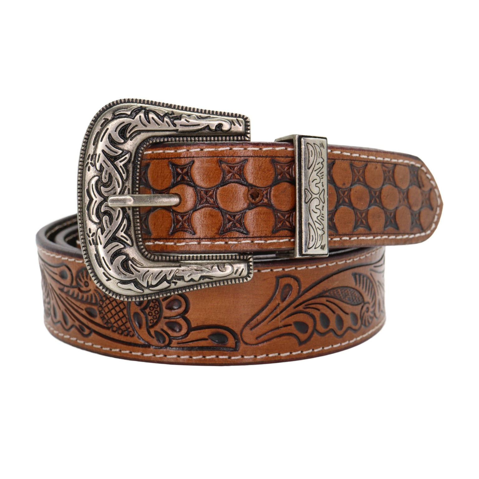 Buy 39mm Full Grain Leather Clydesdale Tan Leather Western Belt with ...