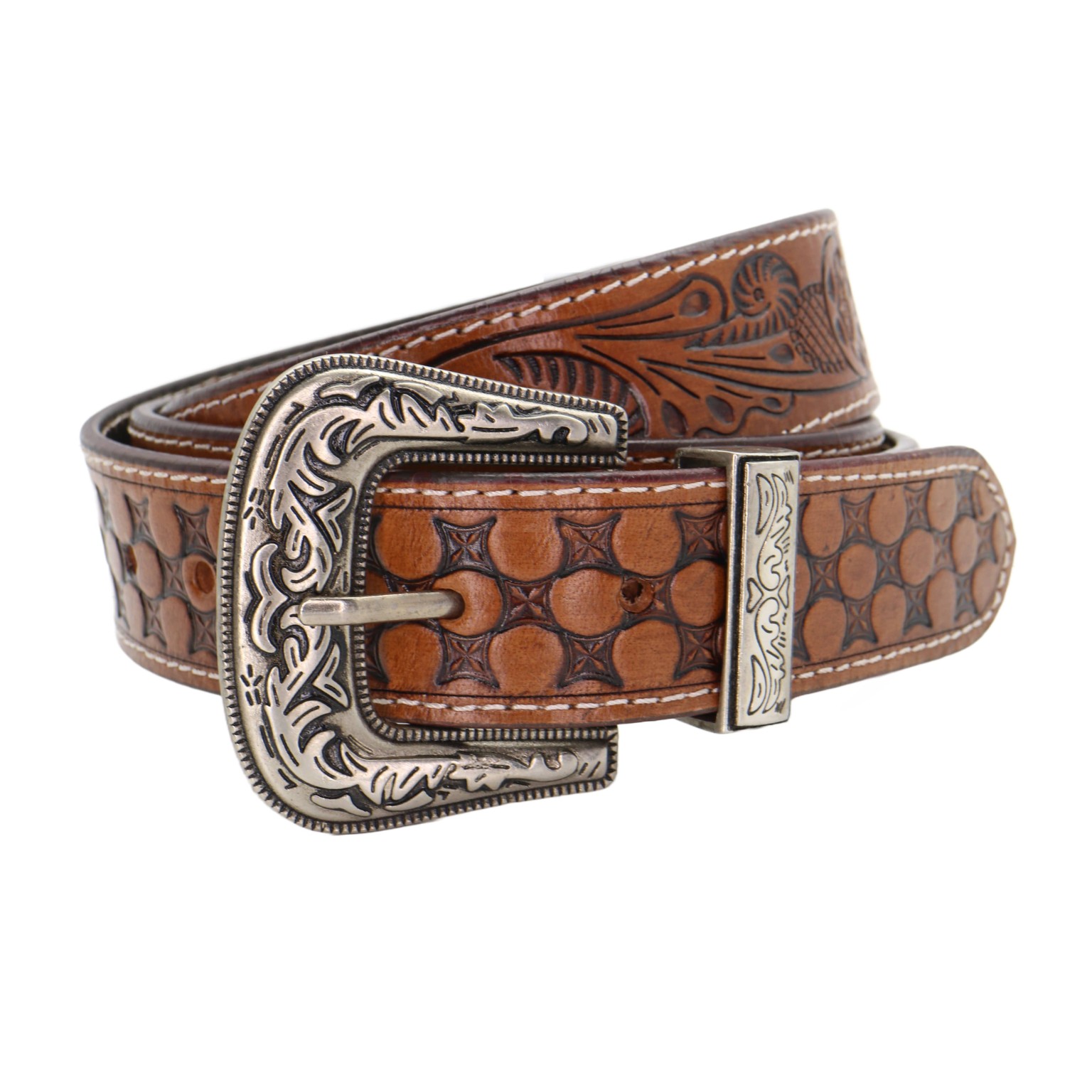 Buy 39mm Full Grain Leather Clydesdale Tan Leather Western Belt with ...